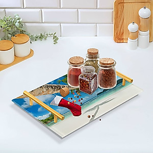 Christmas Sock on Palm Tree Bathroom Vanity Tray for Countertop Decorative Trays with Handles Acrylic Hand Towel Tray for Living Room Kitchen Dresser Tops Home Decor