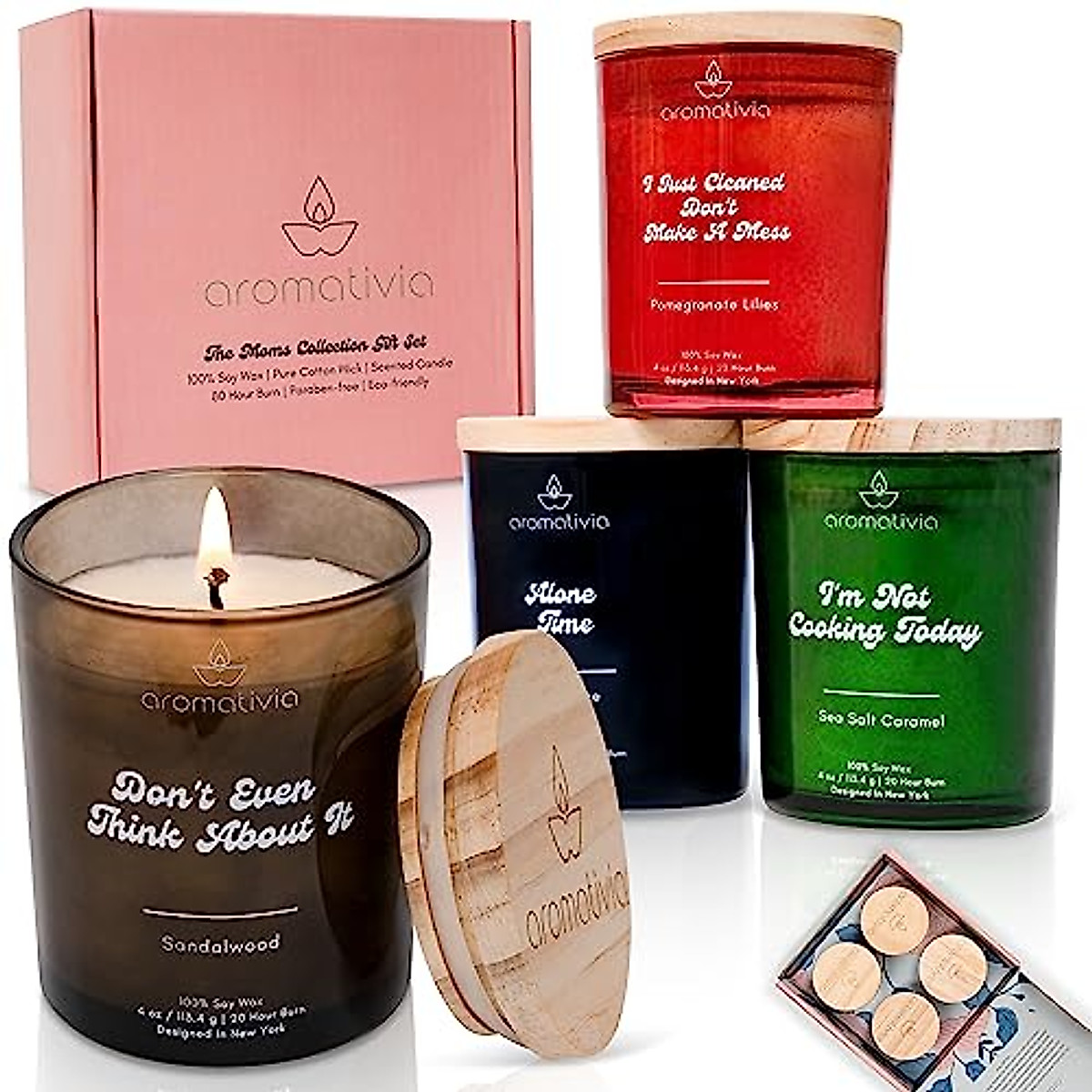 Aromativia Scented Candles Gift Set for Mom, Pack of 4 - Aromatherapy 100% Pure Soy Wax Candles Mothers Day & Birthday Gift for Women - Funny Me Time Gifts for Mom, Home, Yoga, Relaxing Spa