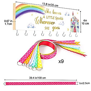Hair Bow Holders for Girls Hair Bows Girls Bows Holder Hair Bow Organizer, Wood Wall Mount Jewelry Holder, Hanging Jewelry Storage Hanger with 9 Hooks (Castle Style)