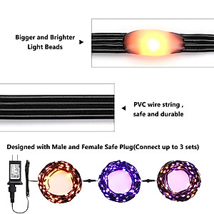 Joomer Purple Halloween Lights, 66ft 200 LED Halloween Light Plug In Timer Indoor Outdoor Fairy Twinkle Tree Light Waterproof 8 Modes for Home Halloween Decorations