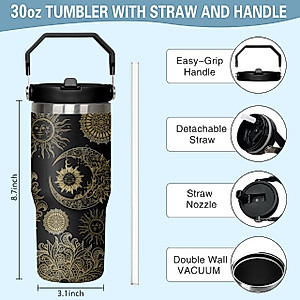 30oz Insulated Sun and Moon Tumbler with Handle, Featuring a Leak-proof 2-in-1 Lid and Straw,Vacuum-insulated Travel Coffee Mug, Portable Stainless Steel Water Bottle, Suitable for Both Women and Men