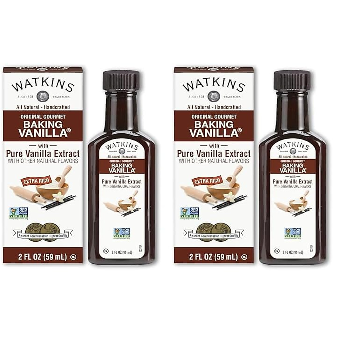 Watkins All Natural Original Gourmet Baking Vanilla with Pure Extract, 2 fl. oz. Bottle, 1-Pack (Pack of 2)