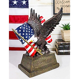 Ebros Patriotic Pride and Honor Bald Eagle Clutching American Flag Statue 10.75" Tall Wildlife Decor Figurine