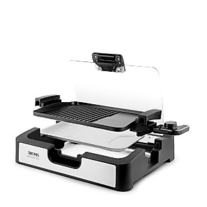 Aroma Housewares AHG-2620 Smokeless Indoor Use Electric, Compact and Portable Grill Grate and Griddle Plate Removable Kitchen Tabletop, Backyard NonStick Cooking, 17x13 inch, black