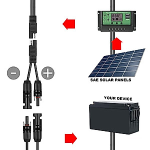JYFT Solar Panel Connector to SAE Adapter Cable 12AWG 1FT/35CM, Solar to SAE Cable PV Extension Wire for Automobiles, Motorcycles, and Outdoor Solar Installations