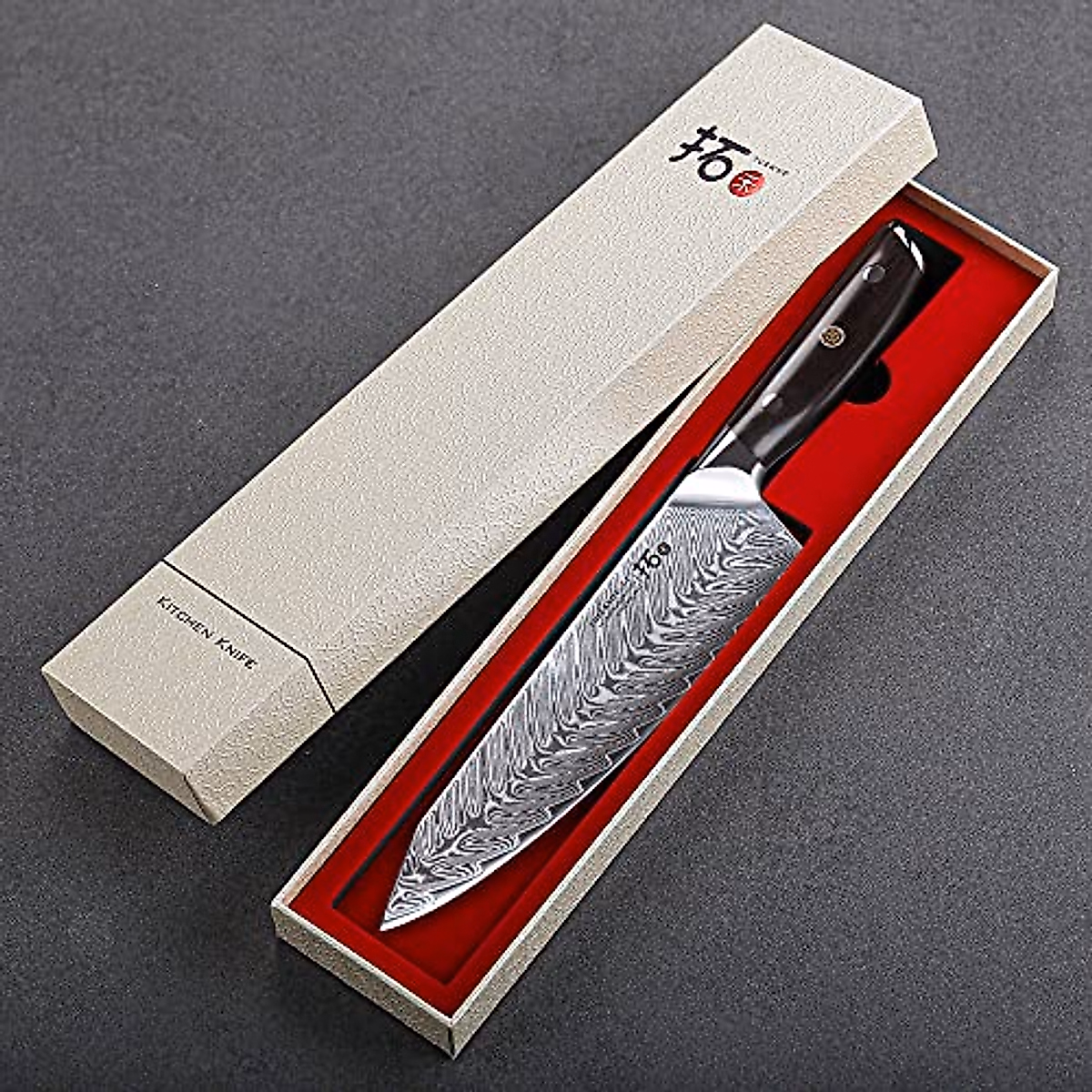 Chef Knife 8 Inch - Classic Damascus Pattern Professional Chef's Knives Japanese VG-10 Steel Ebony Wood Handle