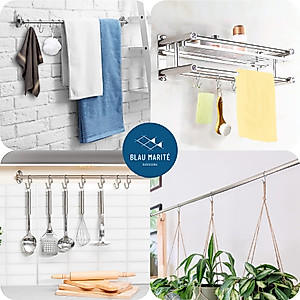 Blau Marité 10 Metalic S-Hooks with Anti-Fall System. Anti Drop S-Shaped Hook with Safety Buckle to Prevent Falls. Heavy Duty. (Silver, 3.25in Long (Diameter Rod<0.8in))