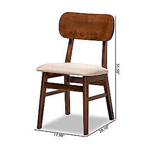 Baxton Studio Euclid Dining Chair Set Sand Fabric Upholstered and Walnut Brown Finished Wood 2-Piece Dining Chair Set