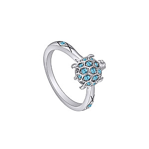 AFFY Jewelry Gifts Simulated Aquamarine Sea Turtle Jewelry Ring in 14k White Gold Plated 925 Sterling Silver for Women's Ring Size-9