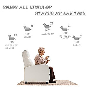 FDW Recliner Chair for Living Room Home Theater Seating Single Reclining Sofa Lounge with Padded Seat Backrest (Beige)