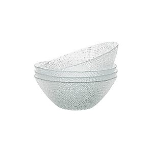 Vikko Soup Bowl, Set of 4 Glass Bowls, 6.5 Inch Salad Bowls, Elegant Textured Glass Design, Stackable Glass Bowls, Dishwasher Safe