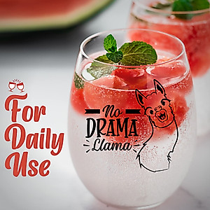 Onebttl Llama Gifts for Women, No Drama Llama Wine Glass, Alpaca Gifts, 17oz Wine Glass