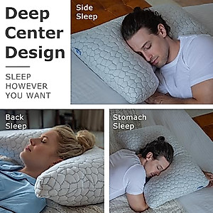 Pharmedoc Adjustable Shredded Memory Foam Curved Pillow - Side Sleeper - Deep Center - Neck Pillow for Pain Relief (Queen Bed Pillow 2 Pack)