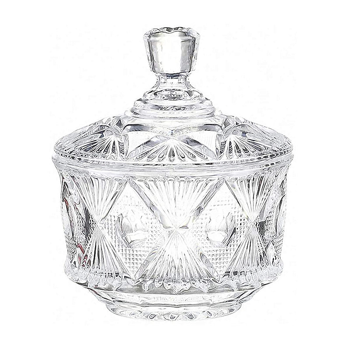 Old Glass Candy Dish with Lid – Transparent Storage Jar –Clear Covered Box for Food Storage and Organization Kitchen , Office , Home Decoration– Set of 1(Diameter: 5 Inch) 11 Ounce