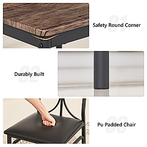 VECELO Kitchen Dining Room Table Set with 2 Chairs for Small Space, Apartment,Metal Steel Frame