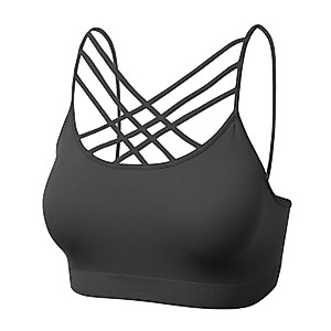 Basic Criss Cross Strappy Backless Racerback Seamless Bralette MIDGREY 1X2X
