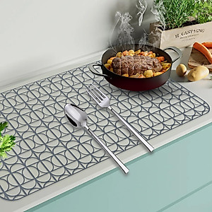 Kitchen Silicone Sink Protector Mat 28''×14'' Farmhouse Sink Protectors for Stainless Steel Kitchen Grey Sink Grid with Rear Drain