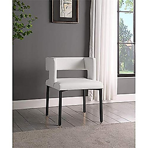 Meridian Furniture Caleb Collection Modern | Contemporary Upholstered Dining Chair with Squared Back and Sturdy Iron Legs, Set of 2, White Faux Leather, Matte Black, 23" W x 21" D x 30" H