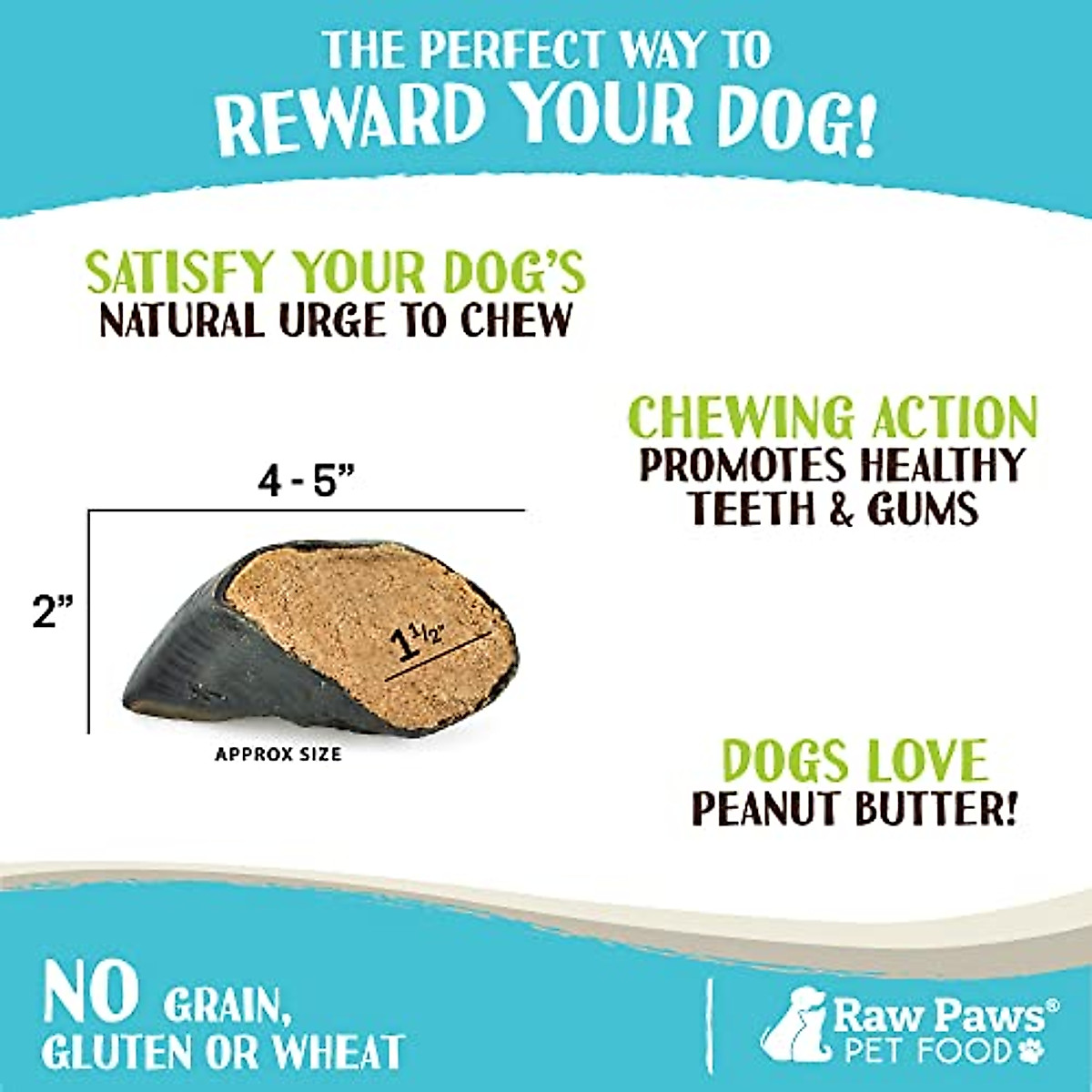 Raw Paws Pet Peanut Butter Filled Cow Hooves for Dogs, 5 Pack - Natural Beef, Free Range Cow Hooves with Peanut Butter for Dogs - Dogs Peanut Butter Treats - Stuffed Cow Hoof Dog Chews Peanut Butter