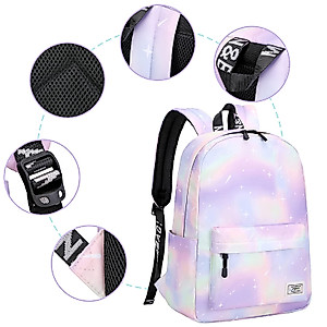 Lohol Lightweight Galaxy Backpacks for Kids Girls Teens, Water Resistance Daypack for Travel, School (Green&Purple)