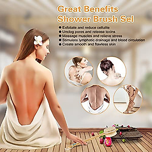 Shower Brush for Body, Coolbird Back Scrubber for Shower Brush with Soft and Stiff Bristles, Bath Dual-Sided Long Handle, Solid Wood Frame & Boar Hair Exfoliating Brush【Black Silicone】