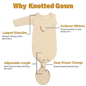 Baby Knotted Gown, Baby Knotted Gown for Newborn, Newborn Gown with Hat Set for Baby Boy Girl, Soft Baby Tie Gown, 0-3 M Light Pink