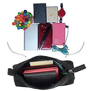 Enyuwlcm Heavy Canvas Stationery Simple Small Pencil Case and Durable Black Pencil Pouch Bag with Handmade Zipper Set of 2