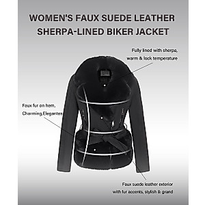 Bellivera Women Faux Suede Leather Jacket Motorcycle Short Coat Biker PU Sherpa-Lined Overcoat 8831A Black L
