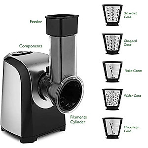 Electric Cheese Grater, Professional Salad Maker with 5 Stainless Steel Rotary Blades and One-Touch Control, 150W Electric Slicer Shredder Grater Vegetable Cutter for Fruit, Vegetables, Cheeses