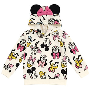 Disney Minnie Mouse Little Girls Fleece Pullover Hoodie White/Bow 7-8