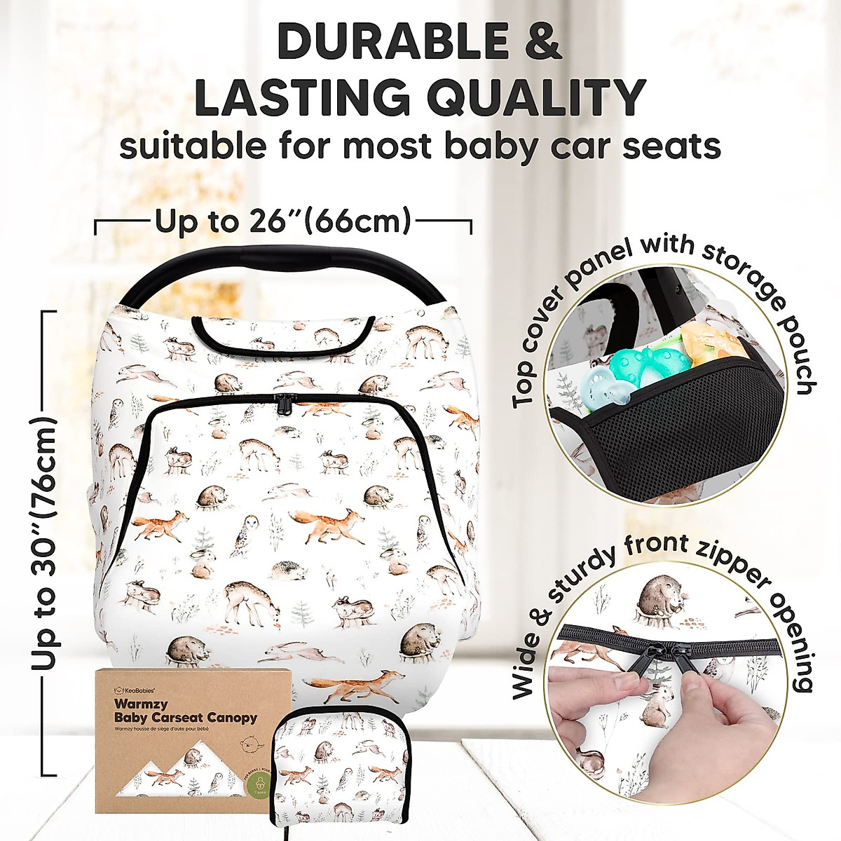 KeaBabies Car Seat Cover for Babies and Baby Wrap Carrier - Baby Car Seat Canopy for Spring, Autumn, Winter - All in 1 Original Breathable Baby Sling - Universal Stretch Fit Car Seat Cover for Babies
