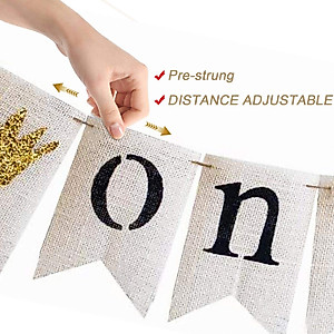 Jute Burlap One Banner Baby Girl Boy First Birthday Party Bunting Highchair Banner Decoration