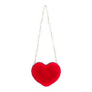 Heart Bag Cellphone Purse Plush Heart Shaped Crossbody Bag with Chain Cute Fluffy Shoulder Bag for Women Ladies- Red Heart Purse