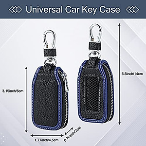 DAYGOS Universal Car Key Case Holder, Leather Car Smart Key Fob Cover with Hook and Keyring Zipper Bag, Keychain Protector Case for Remote Key Fob, Blue, 2 Pack