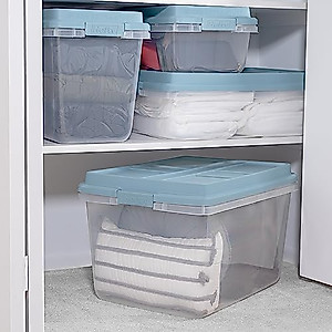 Hefty HI-RISE Stackable Storage Bins - Under Bed Storage Containers with Lids, Shoe Organizer, Plastic Storage Bins, Clear Shoe Boxes with XL Lid-Locking Latches, Durable Double Rim - 18qt (8 Pack)