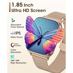 AKUMAKA Smart Watches for Women(Answer/Make Calls), 1.85'' HD Bluetooth 5.3 Smart Watch for Android Phones and iOS, Fitness Tracker Watch with Heart Rate/Sleep Monitor, IP68 Waterproof Sport Watch