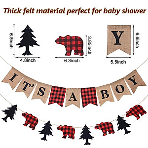 Boao 3 Pcs Lumberjack Birthday Party Banner Lumberjack Theme Christmas Baby Shower Decor It's a Boy Banner Camping Bear Garland Buffalo Plaid Woodland Banner for Hunting Party Backdrop Supplies
