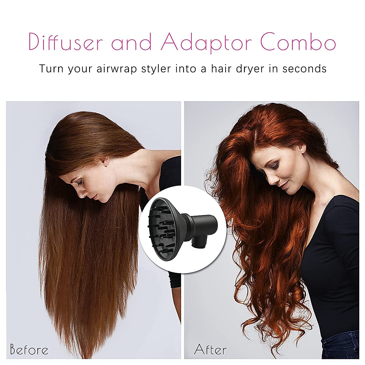 Diffuser and Adaptor Compatible with Dyson Airwrap Attachments, Converting Your Air Wrap Curling Styler to A Hair Dryer