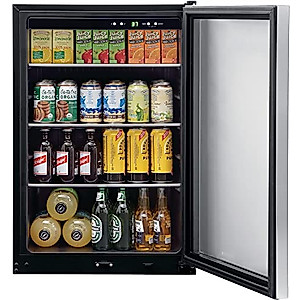 Frigidaire FRYB4623AS Beverage Center holds up to 138 12 oz. cans, Contemporary Handle Design, Electronic Temperature Control with LED Digital Display, Reversible Door Swing Option, in Silver
