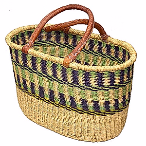 Bolga Baskets International Large Oval w/ Two Leather Wrapped Handles (Colors Vary)