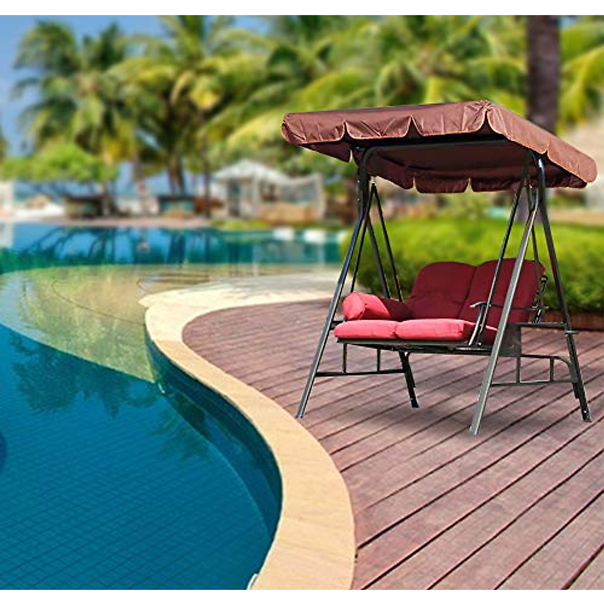 Swing Cover, Swing Canopy Replacement Waterproof Foldable Patio Swing Canopy Porch Top Cover for Outdoor Garden Patio Yard Park Porch Seat Furniture Swing Seat Cover, 76.8 x 49.2 x 5.9in Coffee