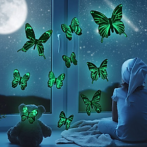 96 Pieces Butterfly Wall Decals Glow in The Dark Butterflies Decor for Ceiling Adhesive Removable 3D Luminous Mural Stickers for Kid Bedroom Nursery Living Room Home Garden Decoration, Multi Colors