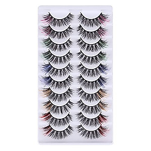 outopen Colored Lashes, False Eyelashes with Color, Fluffy 5D Volume Curly Faux Mink Eyelashes 10 Pairs Cat-Eye Cosplay Makeup Lashes