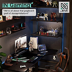 JWX DDB Gaming Standing Shelf Units, 30‘’ Home Office cabinets with Metal Pegboard and 15 Pieces Organizer Tool Holders