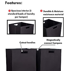 Internet's Best Collapsible Laundry Hamper - Set of 2 - Dirty Clothes Sorter with Handles - Magnetic Side - Easy Storage - Folding - Black