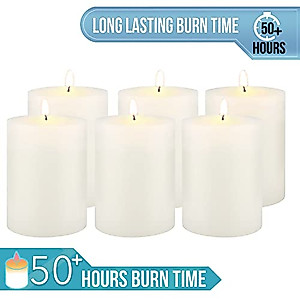 Stonebriar Tall 3 x 4 Inch 50 Hour Long Burning Unscented Wax Flat Top Pillar Candles, White, 6 Pack