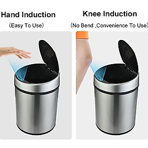 TekMango 12L Smart Touchless Sensor Trash Can for Home Kitchen Bedroom Living Room, 3 Gal Automatic Trash can for Office Hotel Restaurant Resort, Stainless Steel Infrared Motion Dustbin - Silver