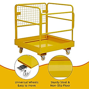 Forklift Safety Cage, 36"x36" inch Heavy Duty Collapsible Forklift Work Platform,1200LBS Capacity with 4 Universal Wheels, for Most Aerial Jobs