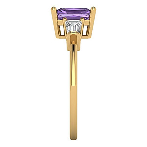 2ct Emerald cut 3 stone Solitaire Simulated Alexandrite Engagement Wedding Anniversary Bridal Ring 14k Yellow Gold 10.75