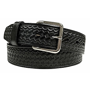 Utility Uniform Work Belt w/Simple Single Prong Buckle One Piece Full Grain Leather Basketweave Embossed Belt 1-1/2"(38mm) Wide (Black, 36)